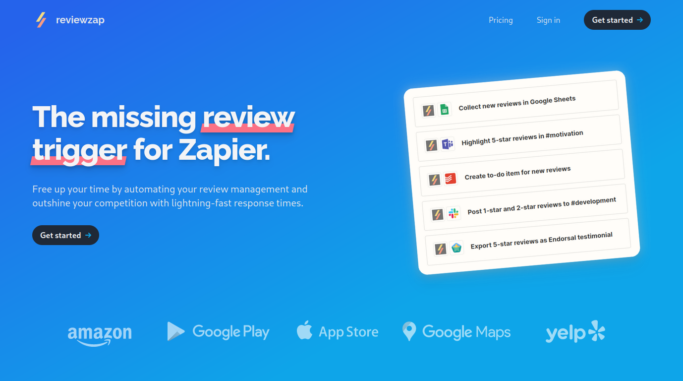 Review triggers for Zapier with Reviewzap